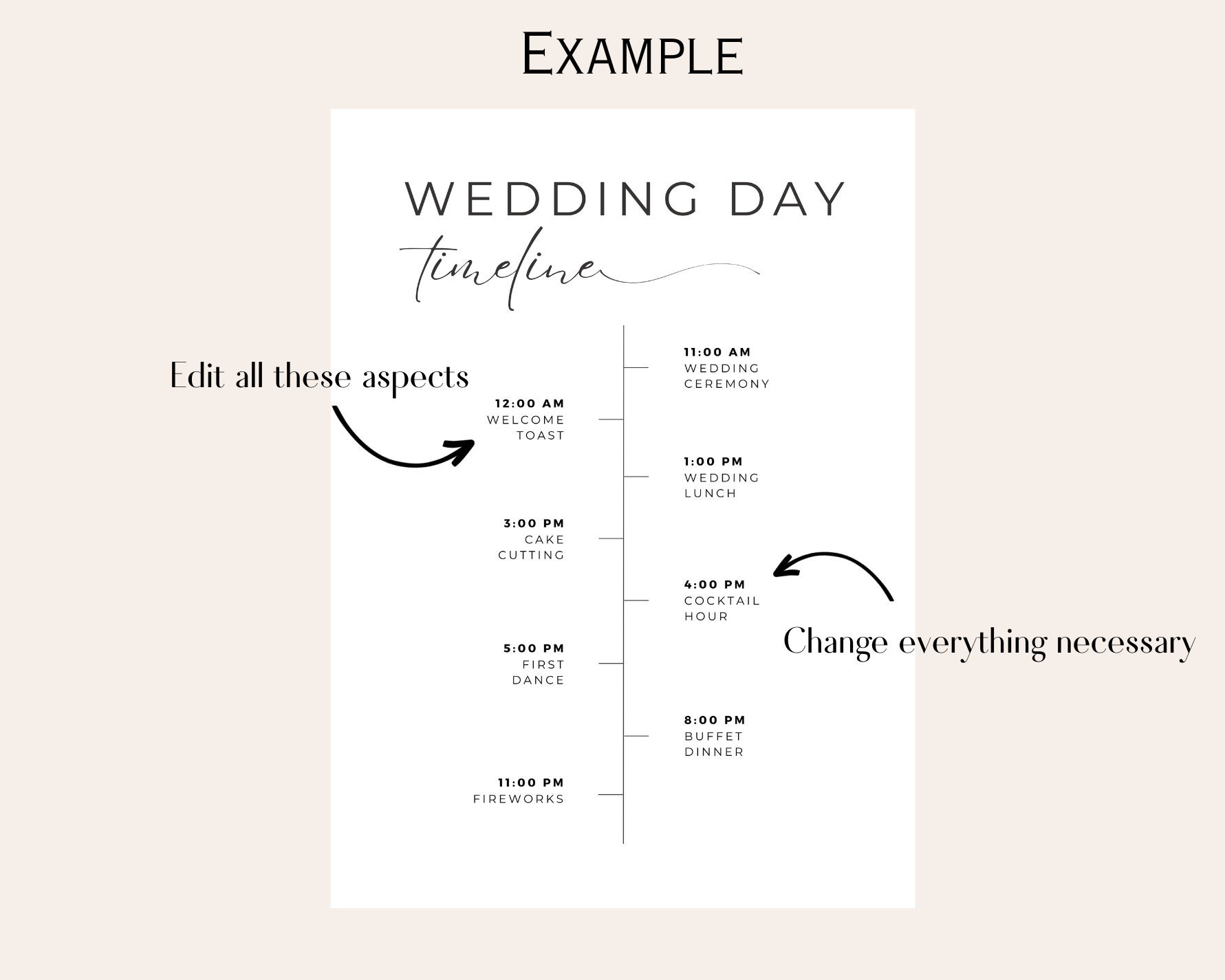 Editable Wedding Day Timeline, Wedding Day Printable, Wedding Planner ...