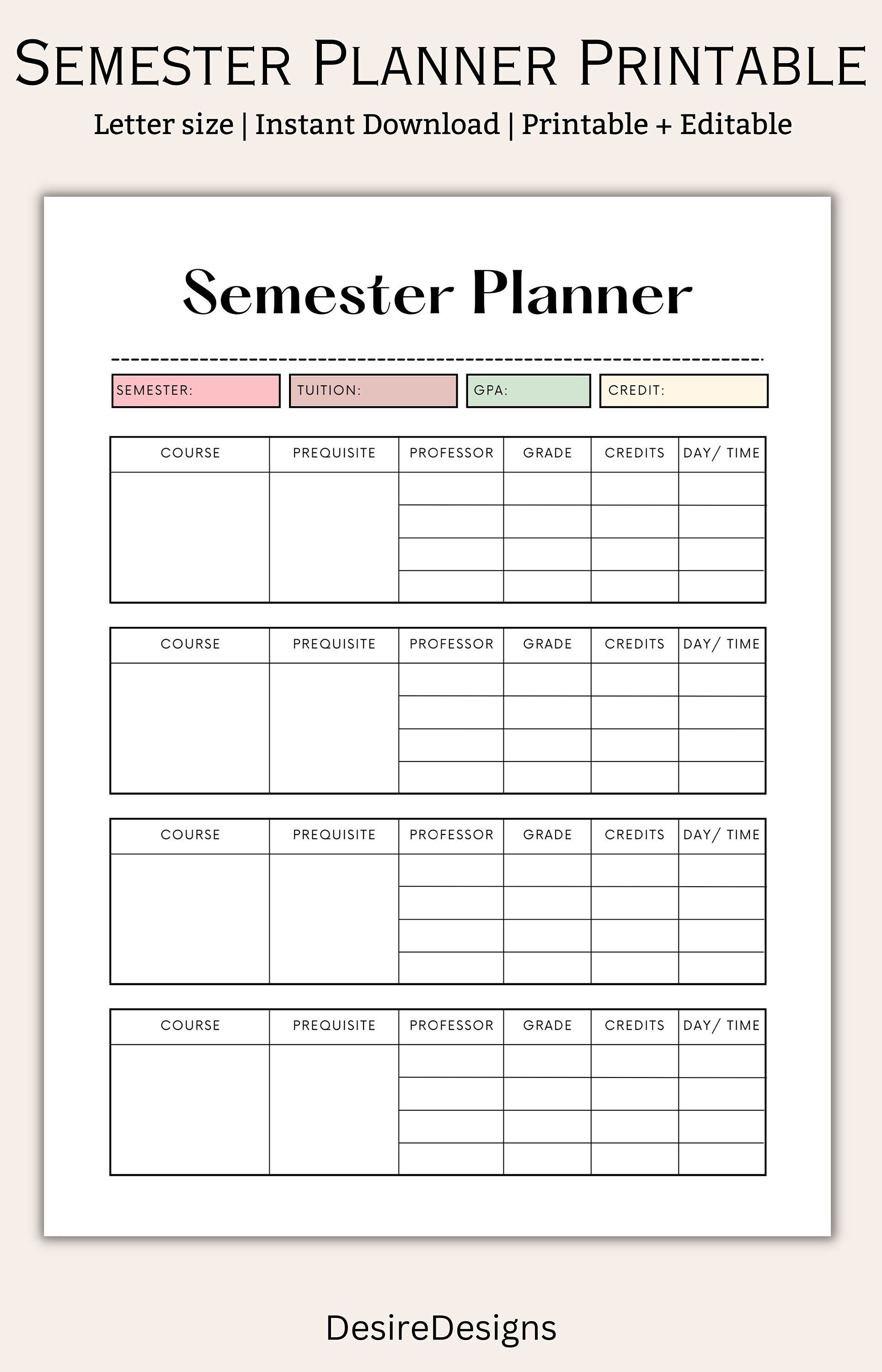 Editable Semester Planner Printable Semester Planner Etsy Editable Semester Planner Printable Semester Planner Etsy