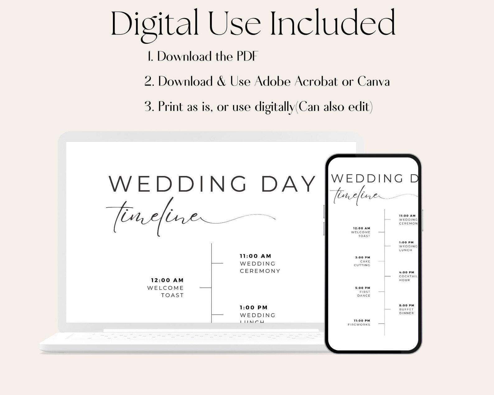 Editable Wedding Day Timeline, Wedding Day Printable, Wedding Planner ...