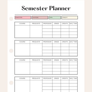 Editable Semester Planner Printable Semester Planner - Etsy