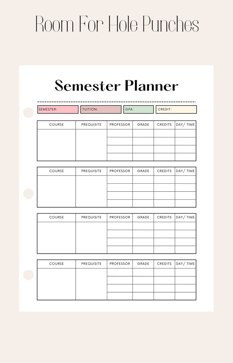 Editable Semester Planner Printable Semester Planner - Etsy