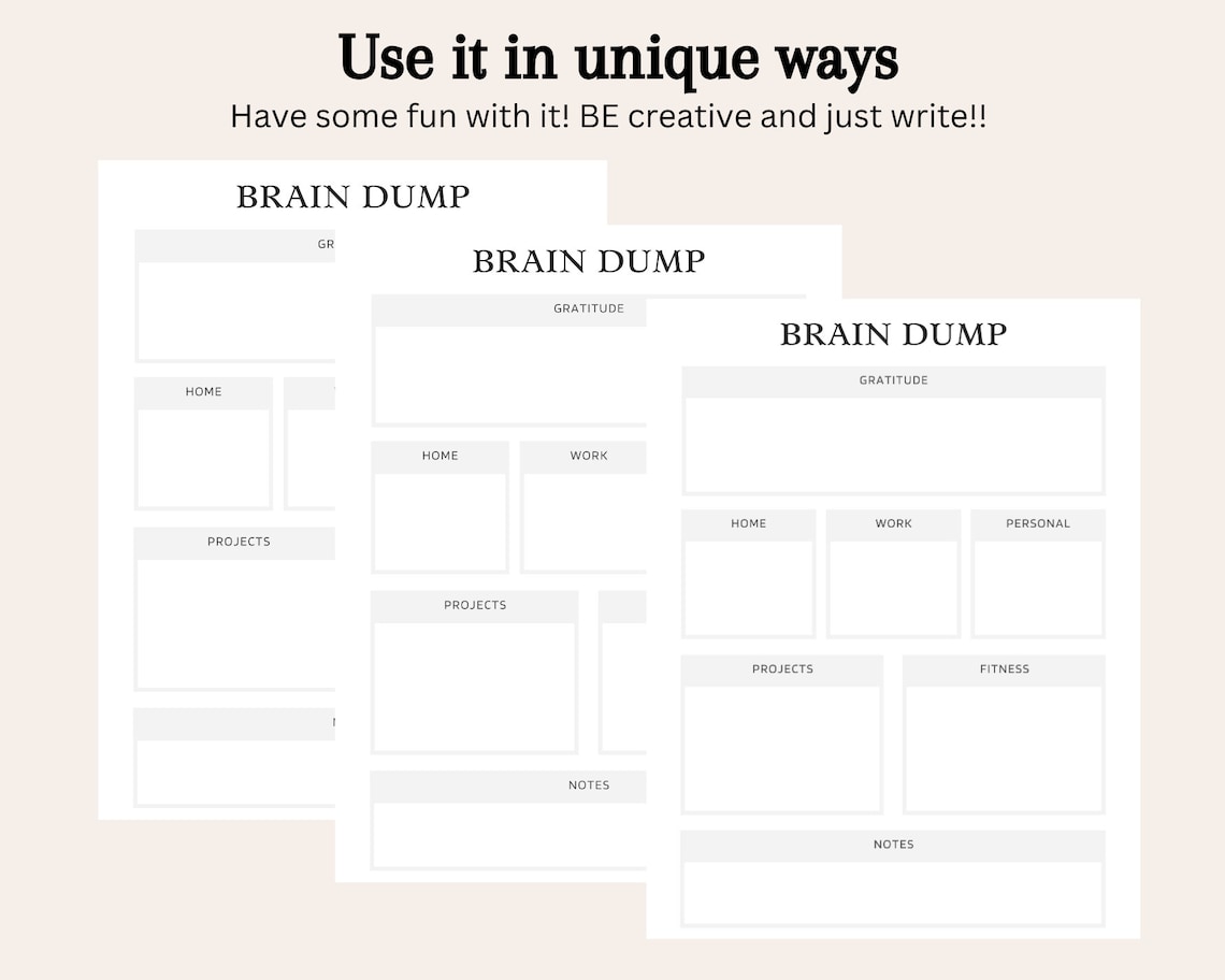 Brain Dumb Printable, Simple Brain Dump Organizer, Thought Tracker ...