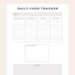 Printable Daily Food Tracker, Food Log, Track Health & Fitness, Record ...