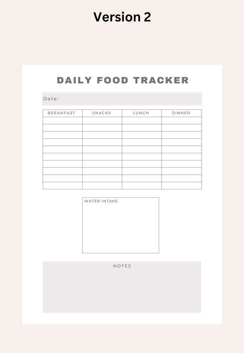 Printable Daily Food Tracker, Food Log, Track Health & Fitness, Record ...