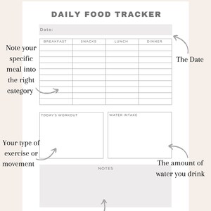 Printable Daily Food Tracker, Food Log, Track Health & Fitness, Record ...