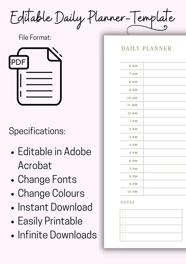 Printable Daily Planner Fillable, Editable, To-do List,productivity ...