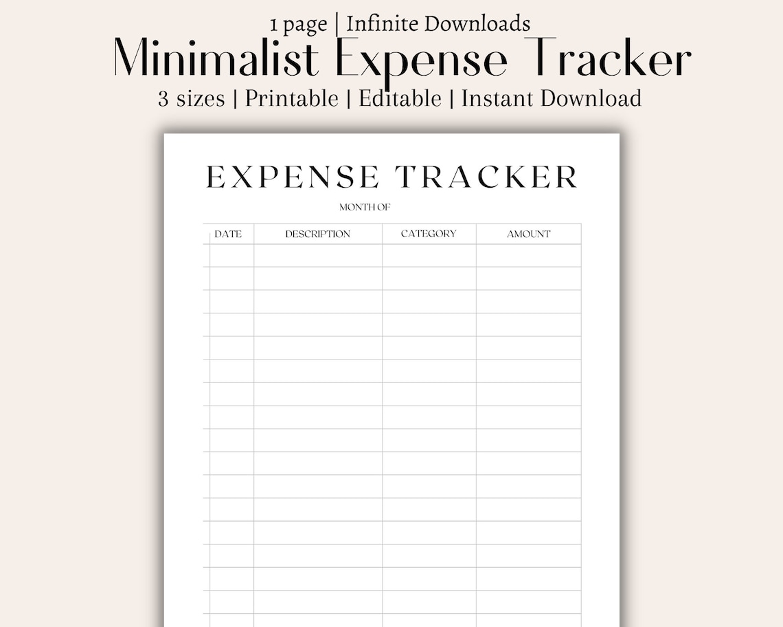 Minimalist Expense Tracker, Printable Expense Tracker, Editable Tracker ...