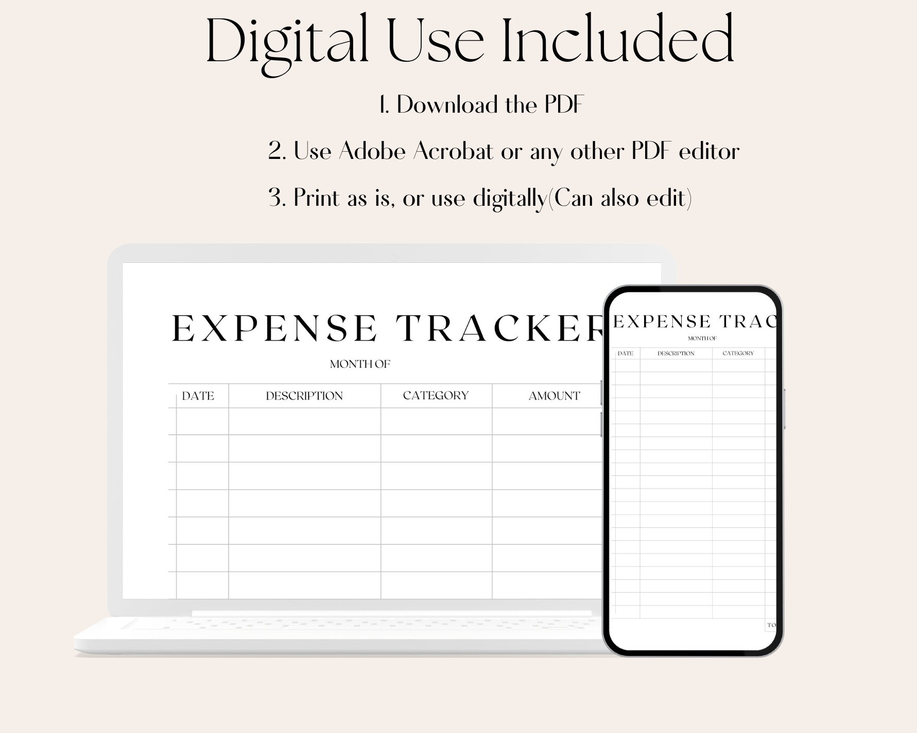 Minimalist Expense Tracker, Printable Expense Tracker, Editable Tracker ...