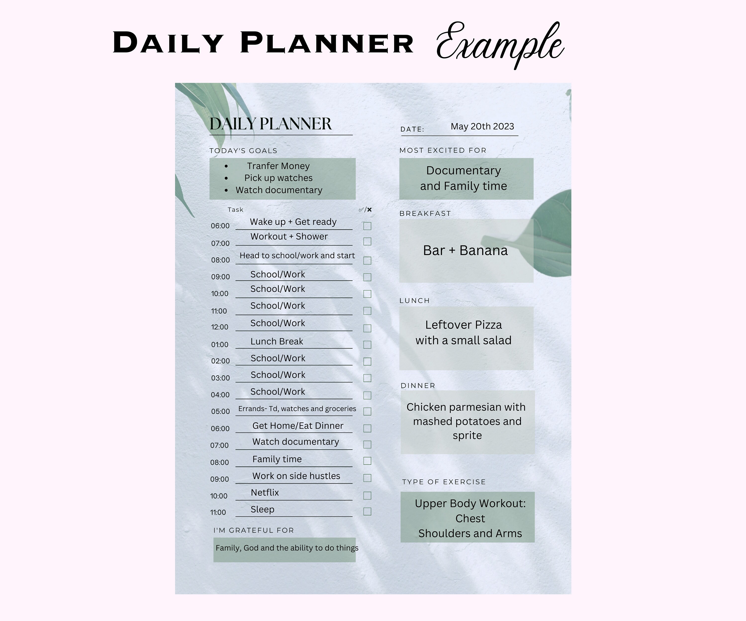 Printable Daily Planner, Editable Daily Planner, Meal Planner, Notes ...