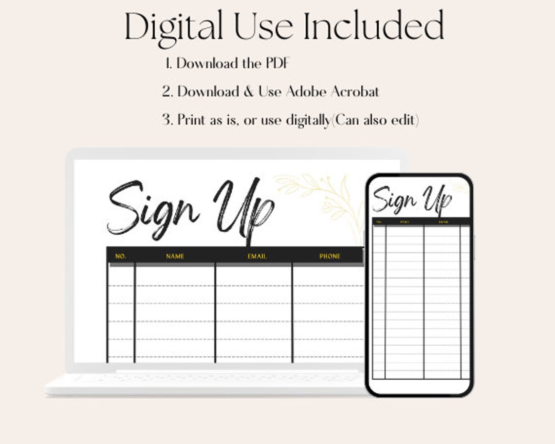 Editable & Printable Sign up Sheet, Sign up Sheet, Sign up Organizer ...