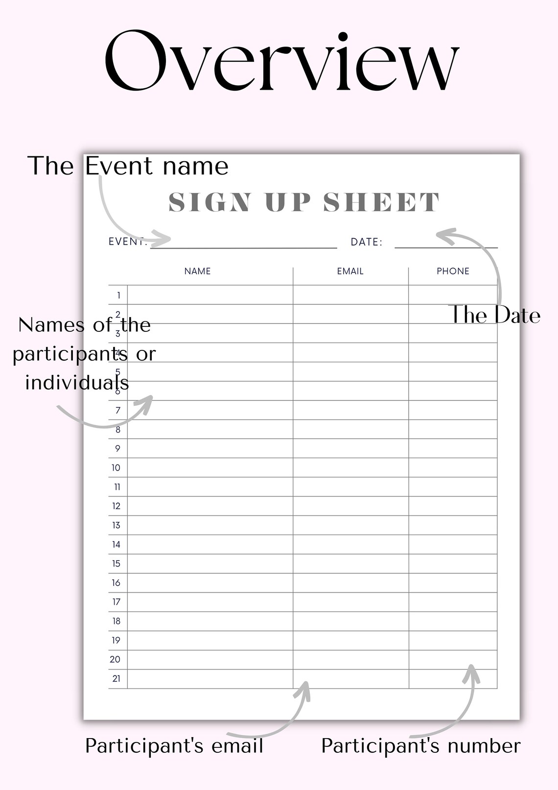 Editable Sign up Sheet, Printable Single Sign up Form, Minimalist Sign ...
