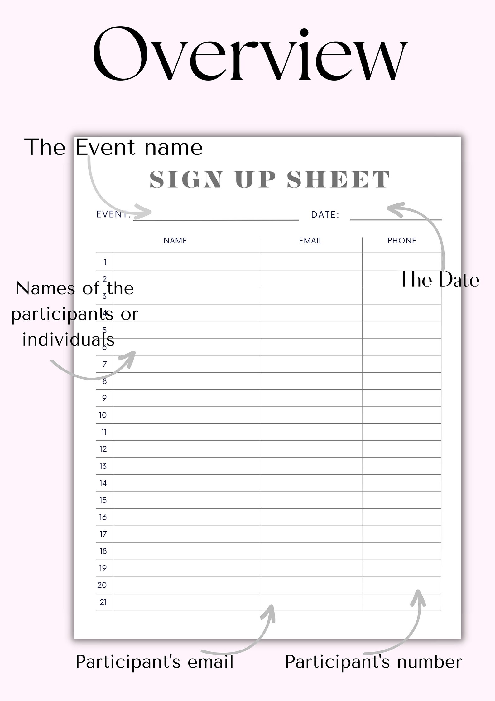 Editable Sign up Sheet, Printable Single Sign up Form, Minimalist Sign ...