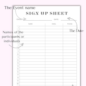Editable Sign up Sheet, Printable Single Sign up Form, Minimalist Sign ...
