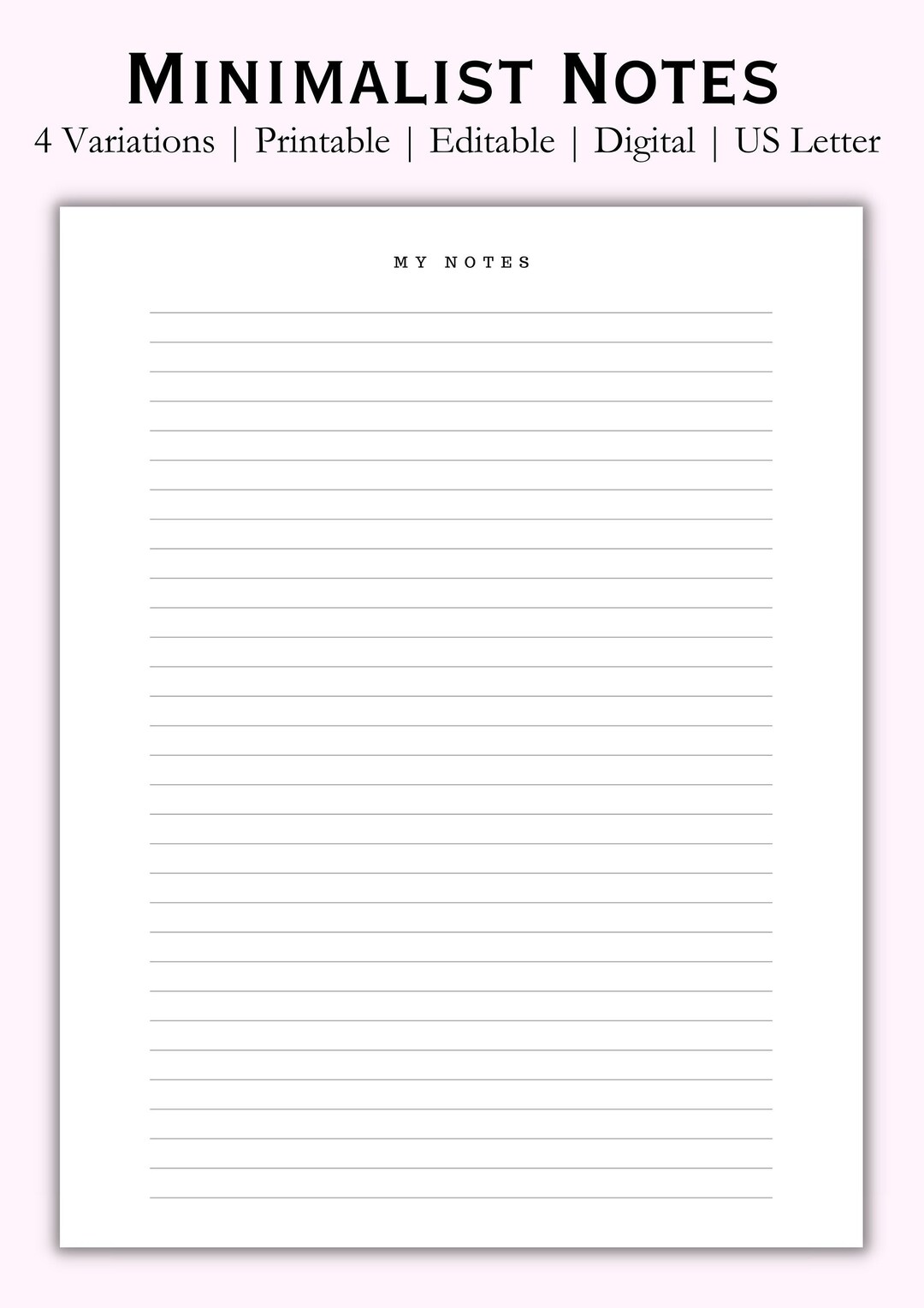 Minimalist Notes 4 Variations Printable Lined Notes - Etsy