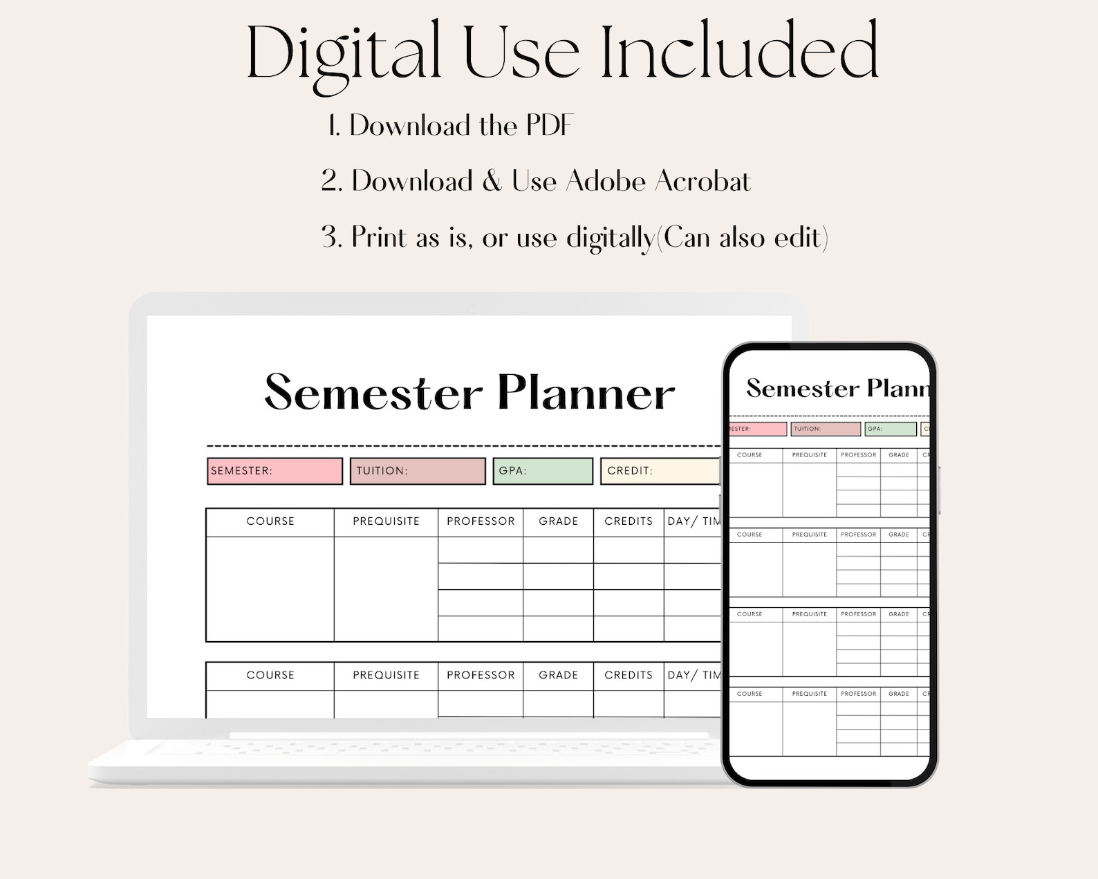 Editable Semester Planner Printable Semester Planner - Etsy