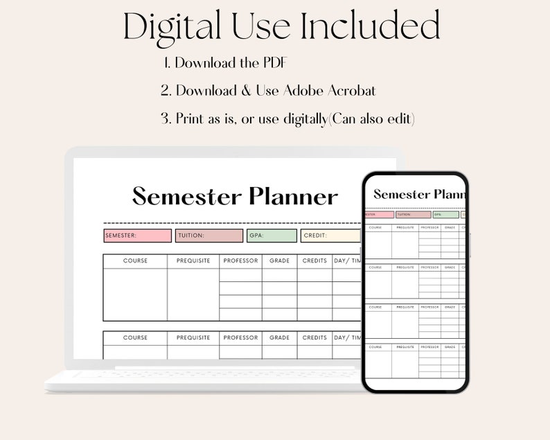 Editable Semester Planner Printable Semester Planner - Etsy
