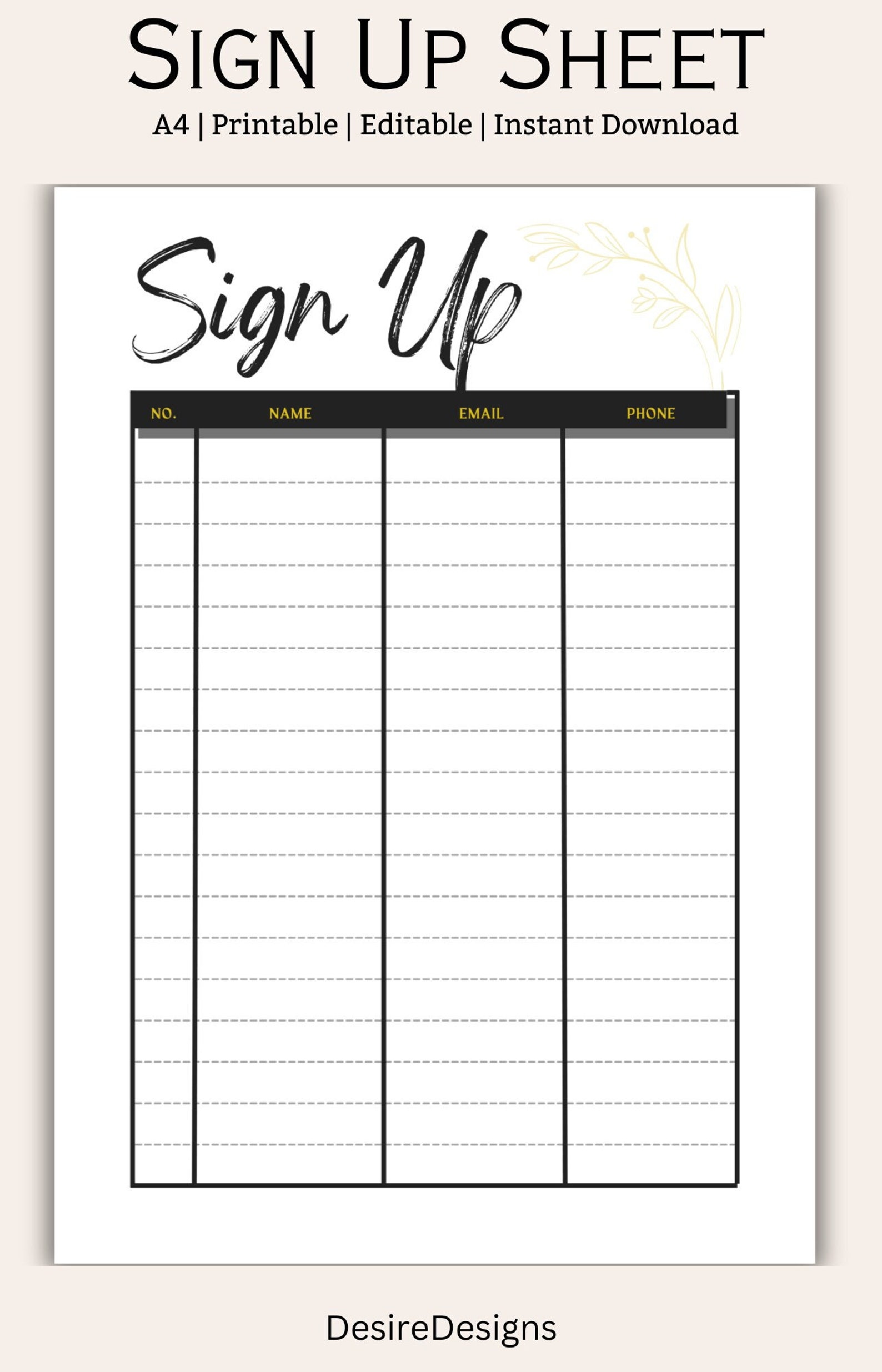 Editable & Printable Sign up Sheet, Sign up Sheet, Sign up Organizer ...
