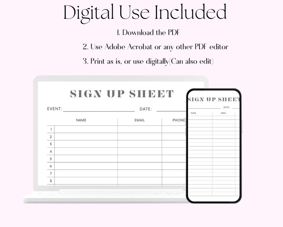 Editable Sign up Sheet, Printable Single Sign up Form, Minimalist Sign ...