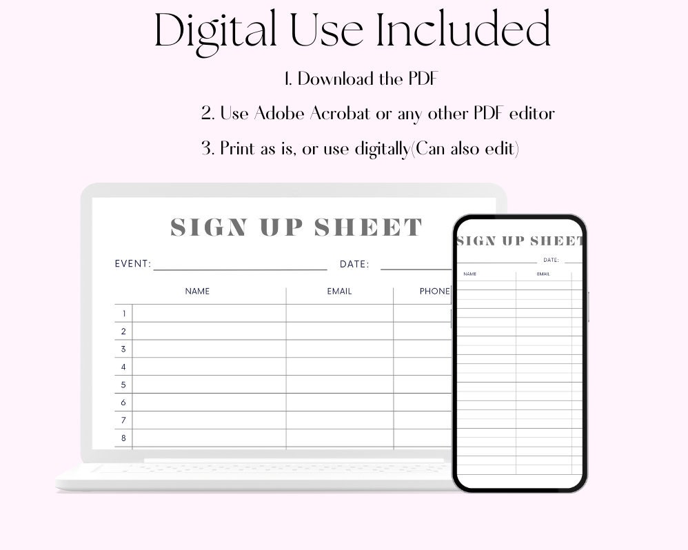 Editable Sign up Sheet, Printable Single Sign up Form, Minimalist Sign ...