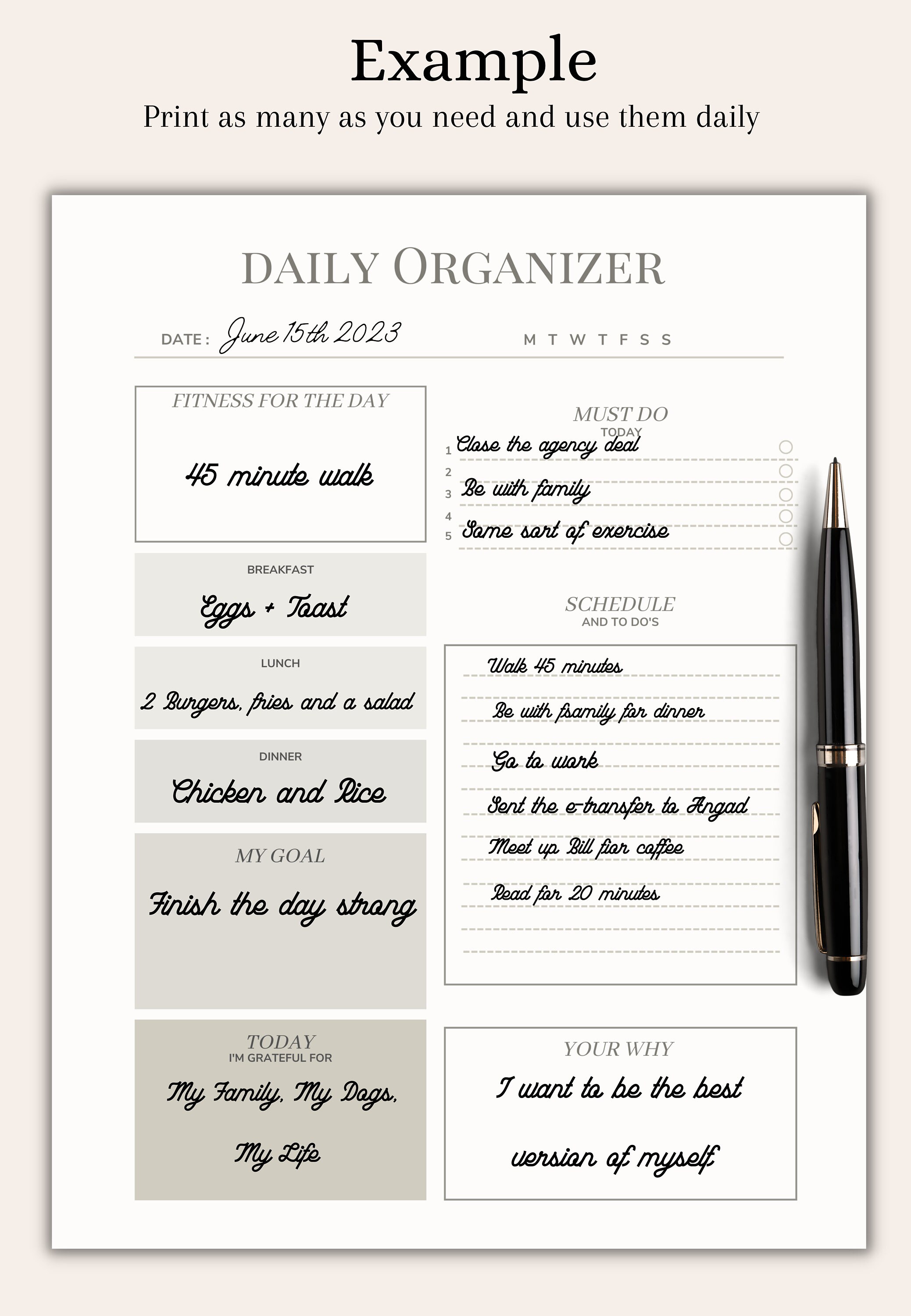 Daily Organizer Planner Printable, Meal Planner, Fitness Planner ...