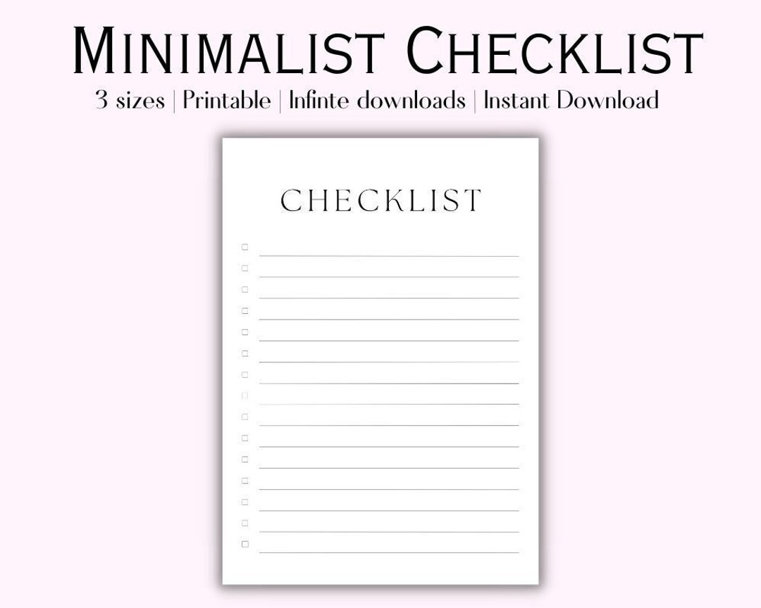 Minimalist Checklist Template Printable & Fillable, Simple Checklist ...