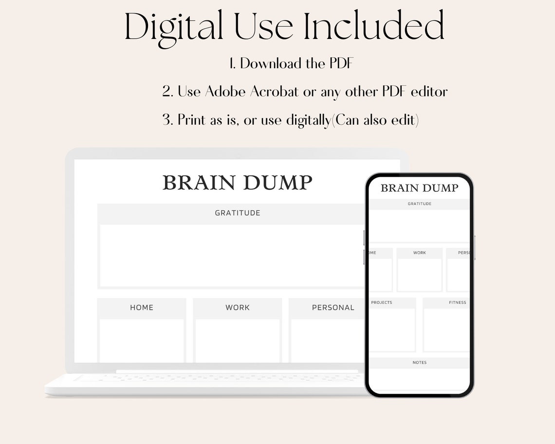 Brain Dumb Printable, Simple Brain Dump Organizer, Thought Tracker ...