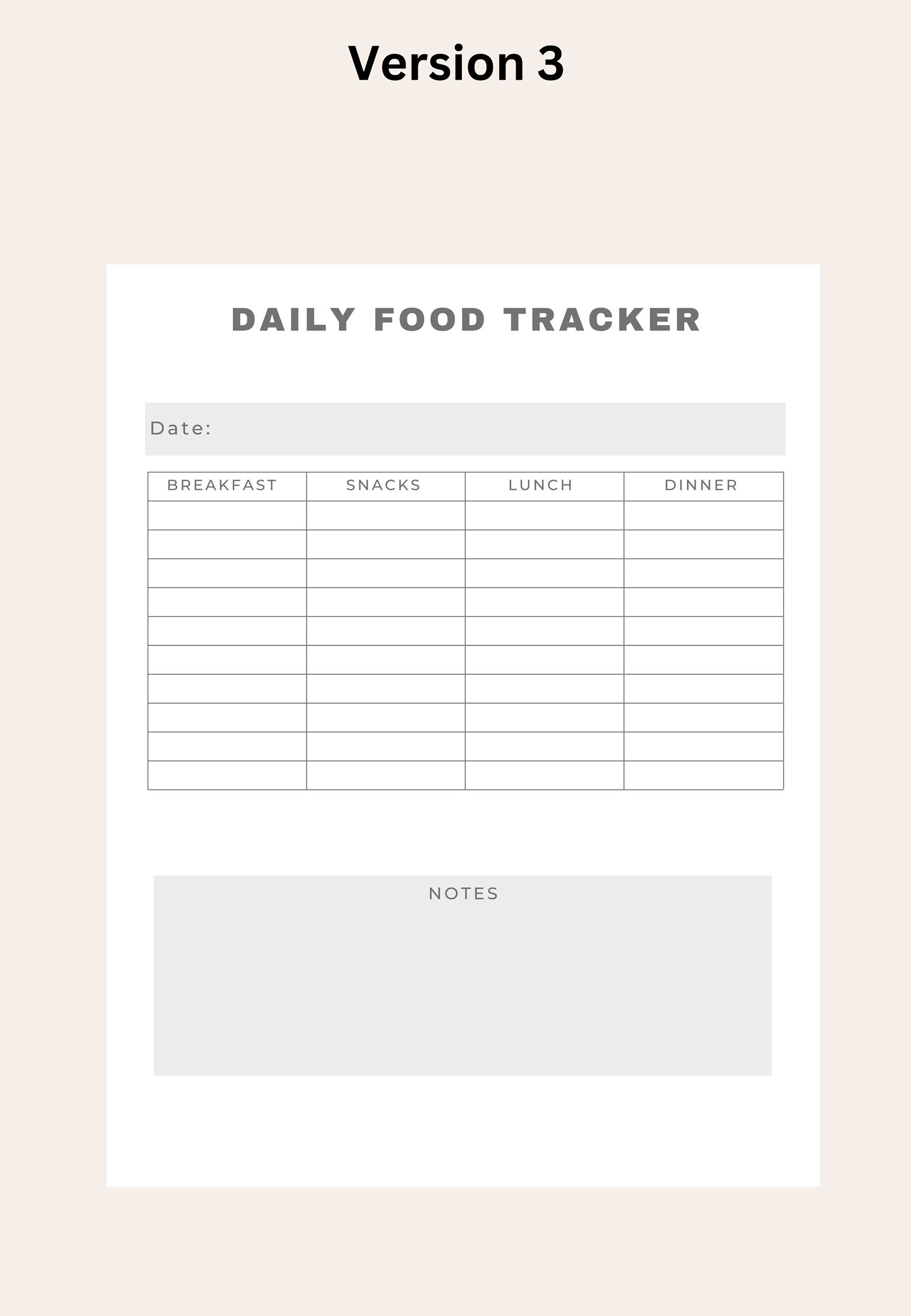Printable Daily Food Tracker, Food Log, Track Health & Fitness, Record ...