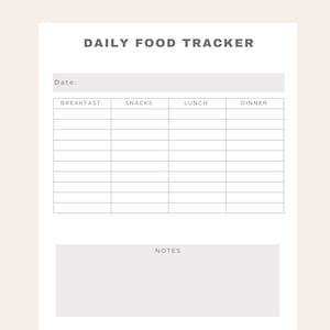 Printable Daily Food Tracker, Food Log, Track Health & Fitness, Record ...
