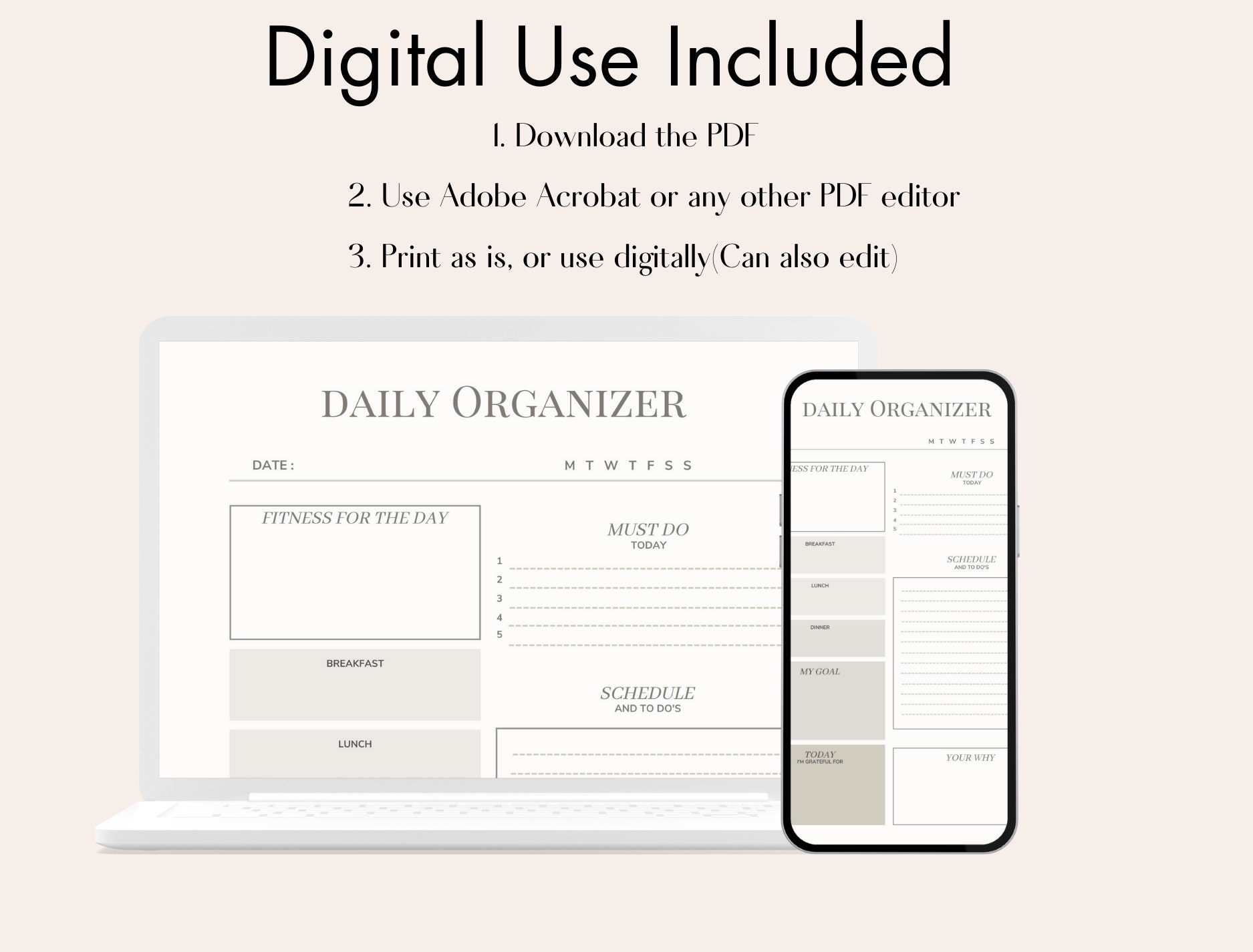 Daily Organizer Planner Printable, Meal Planner, Fitness Planner ...