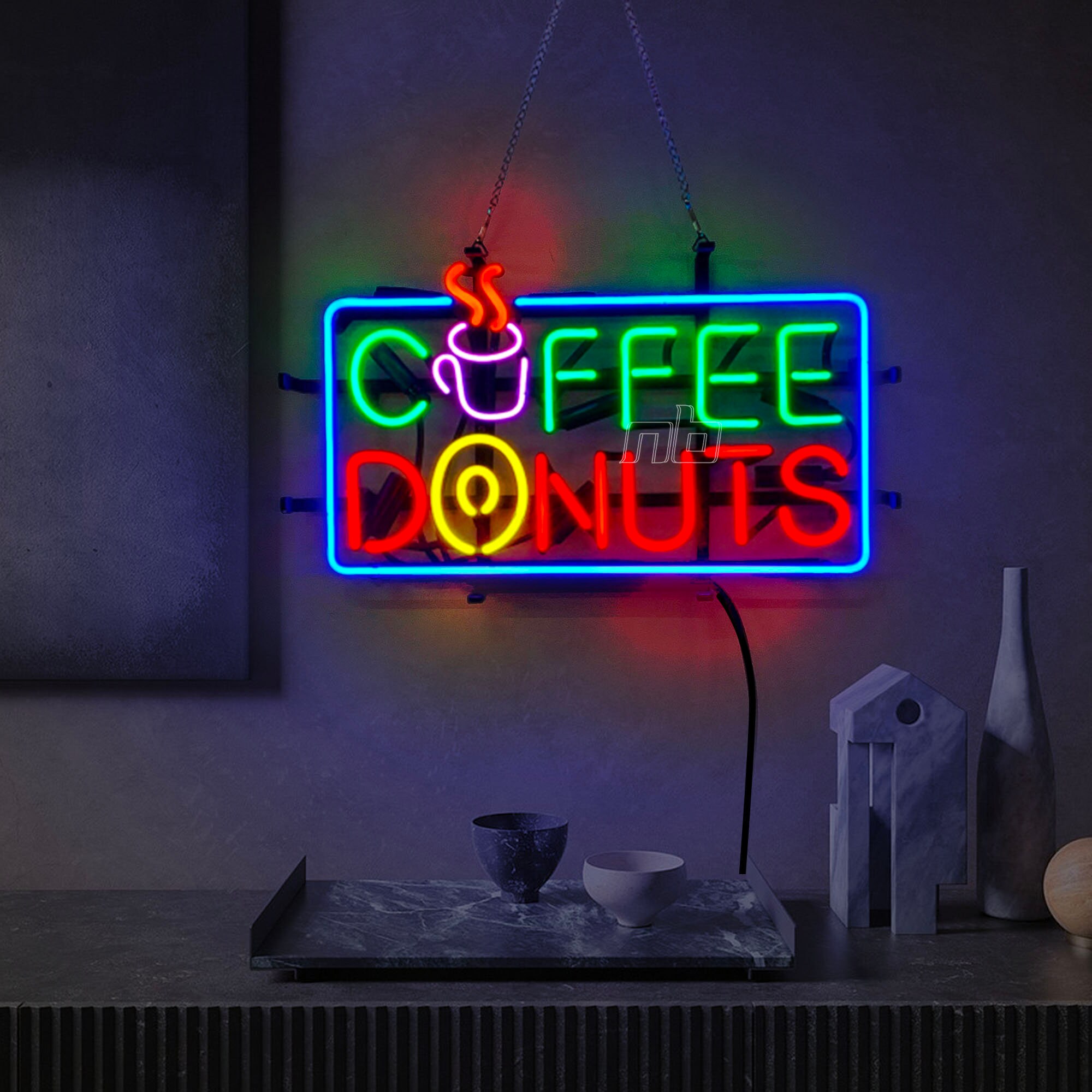 Coffee Donuts Neon Cafe Sign Coffee Shop Wall Art Decor Real Glass Neon ...