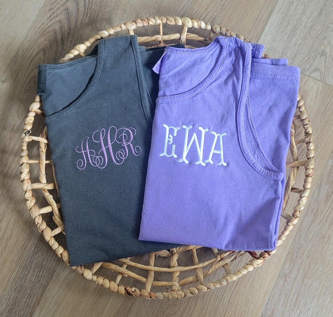 Monogrammed Comfort Color Tank Top, Bridesmaid Gift, Custom Embroidered ...