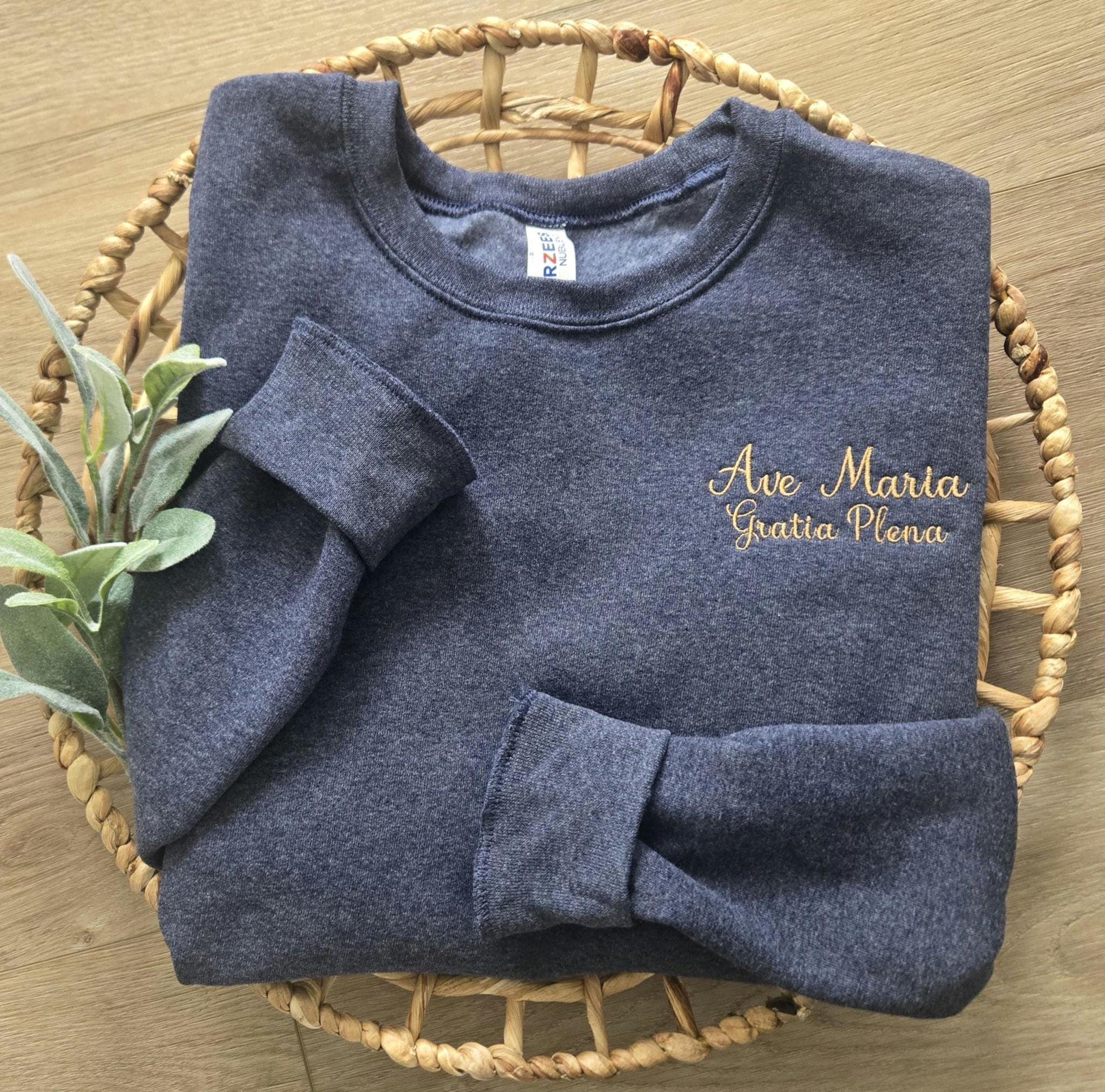 Ave Maria Pullover Sweatshirt, Catholic Shirt, Christian Sweatshirt ...
