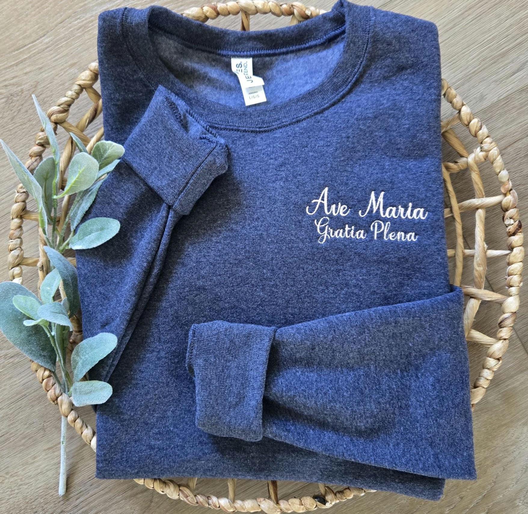 Ave Maria Pullover Sweatshirt, Catholic Shirt, Christian Sweatshirt ...