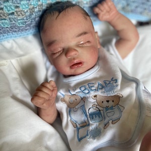 READY Rooted Eyebrows and Lashes Beautiful Baby Boy Asleep Hand-painted ...