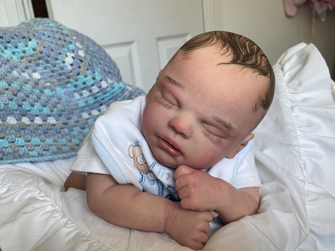 READY Rooted Eyebrows and Lashes Beautiful Baby Boy Asleep Hand-painted ...