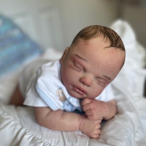 READY Rooted Eyebrows and Lashes Beautiful Baby Boy Asleep Hand-painted ...
