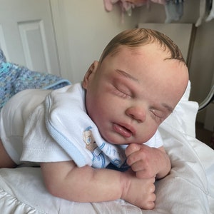 READY Rooted Eyebrows and Lashes Beautiful Baby Boy Asleep Hand-painted ...