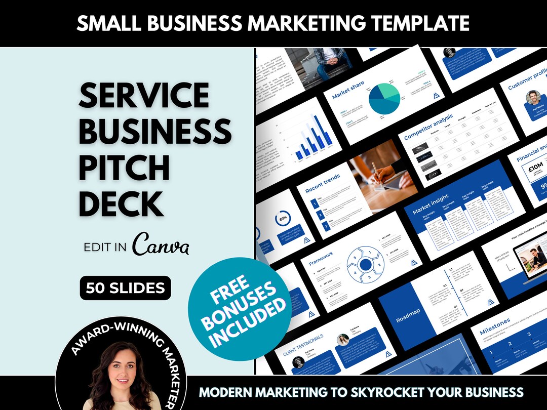 Business Pitch Deck Editable Canva Template for Start Ups, 50 Slides ...