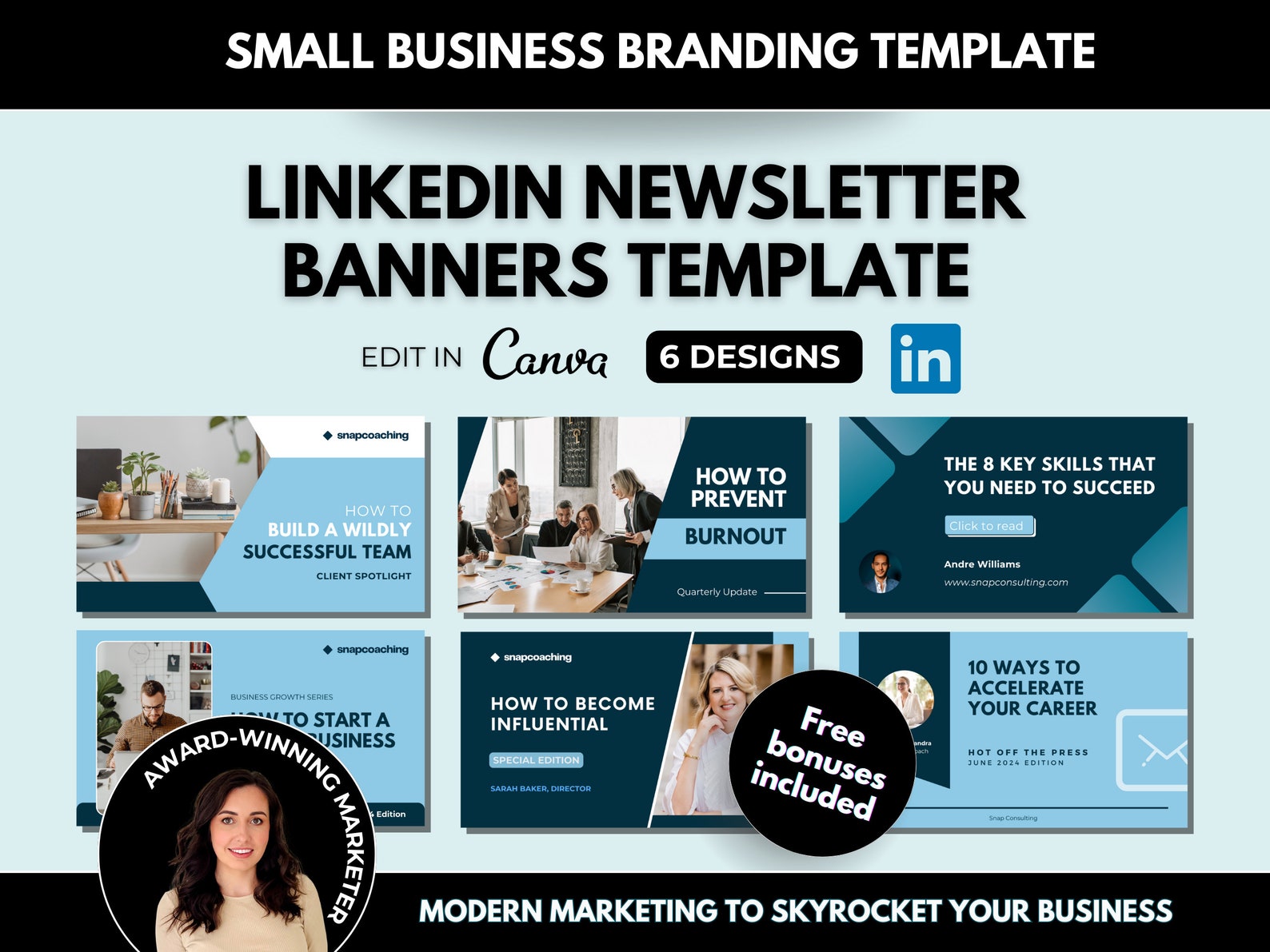 6 Linkedin Newsletter Headers and Thumbnails Editable Canva Template ...