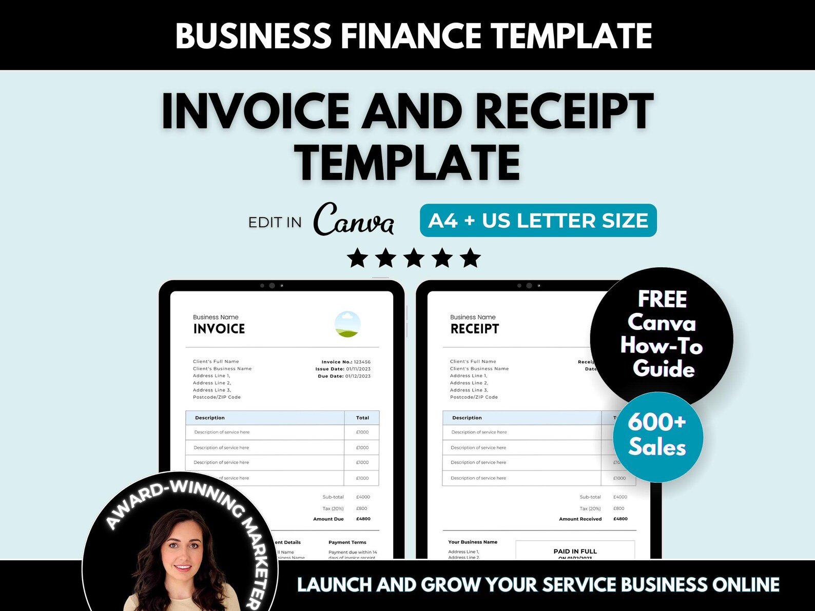 Editable Invoice Canva Template, Service Business Invoice Template ...
