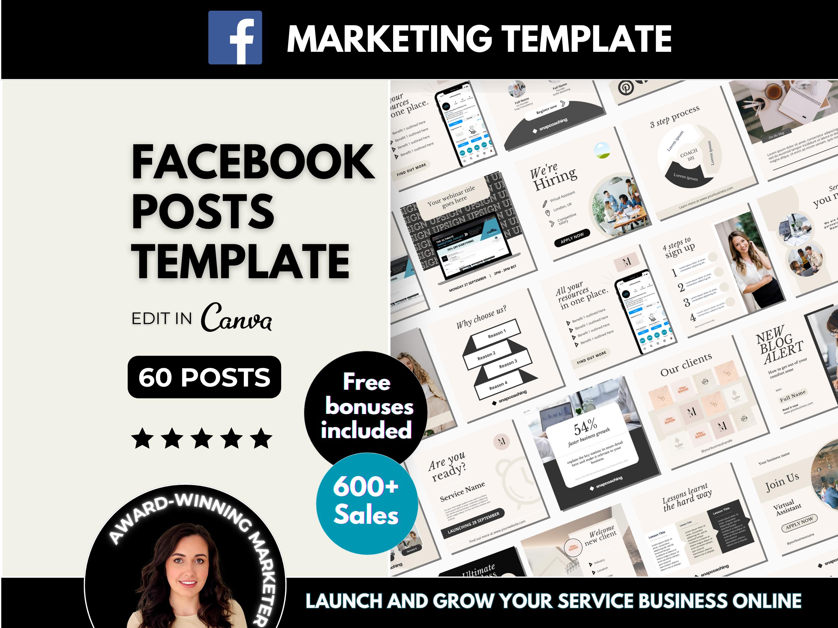 60 Facebook Posts Template Editable in Canva, Neutral FB Feed Content ...