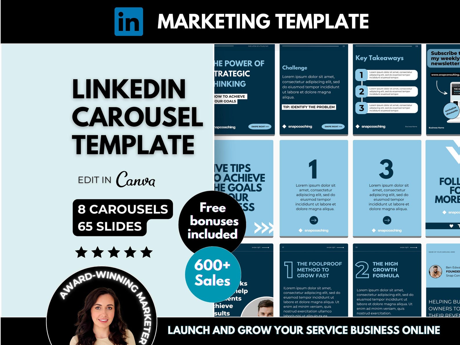 8 Linkedin Carousels Editable Canva Template, Social Media Carousel ...
