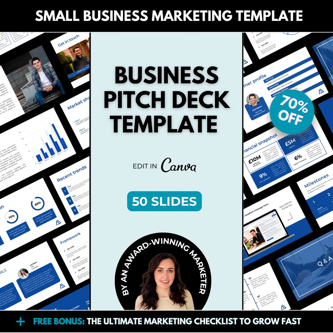 Business Pitch Deck Editable Canva Template for Start Ups, 50 Slides ...