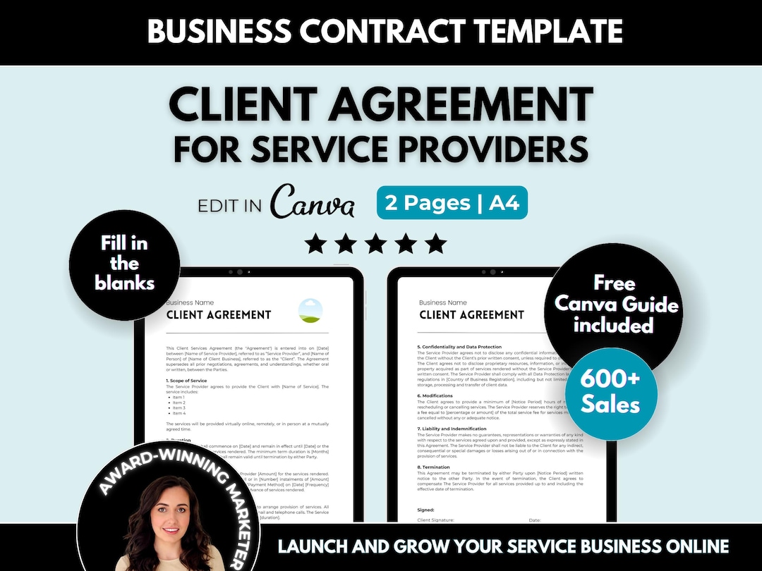 Client Agreement Editable Canva Template for Service Business, Client ...