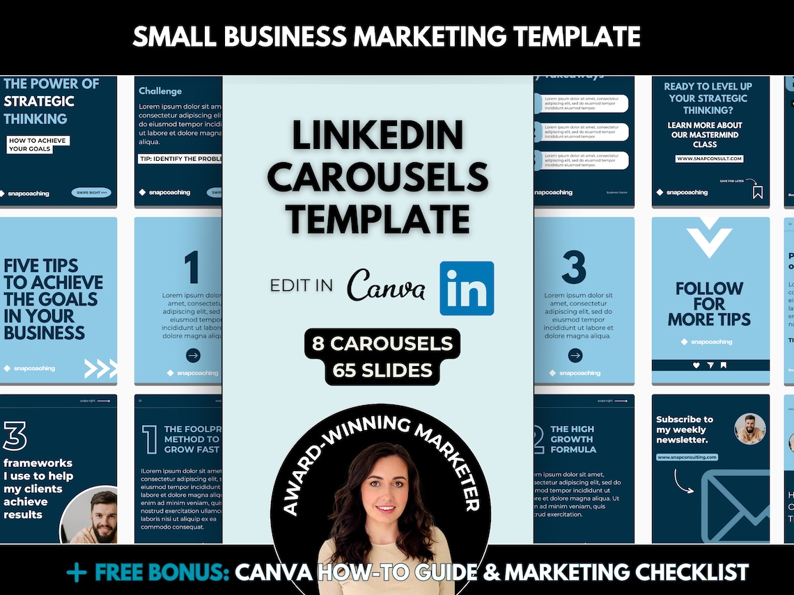 8 Linkedin Carousels Editable Canva Template, Blue Linkedin Ebook ...