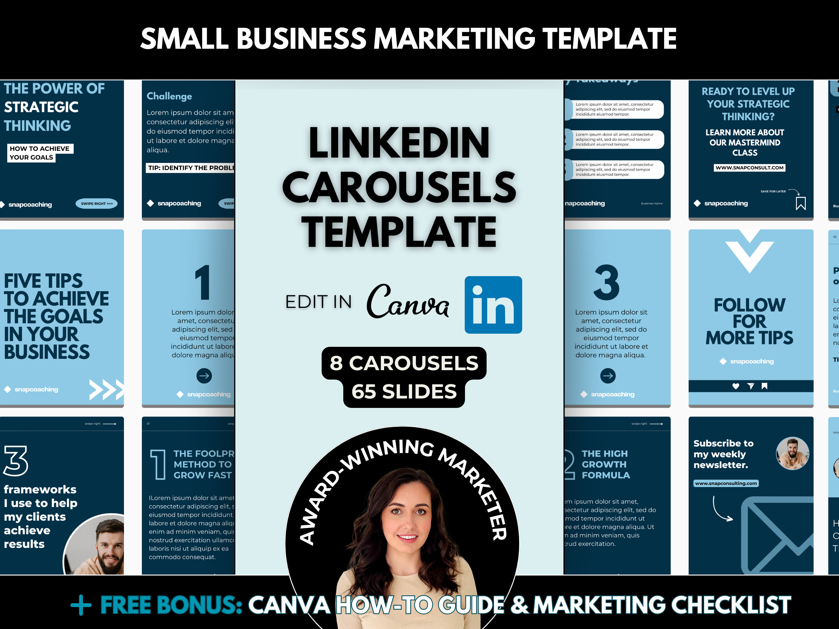 8 Linkedin Carousels Editable Canva Template, Blue Linkedin Ebook Carousel, Business Growth ...