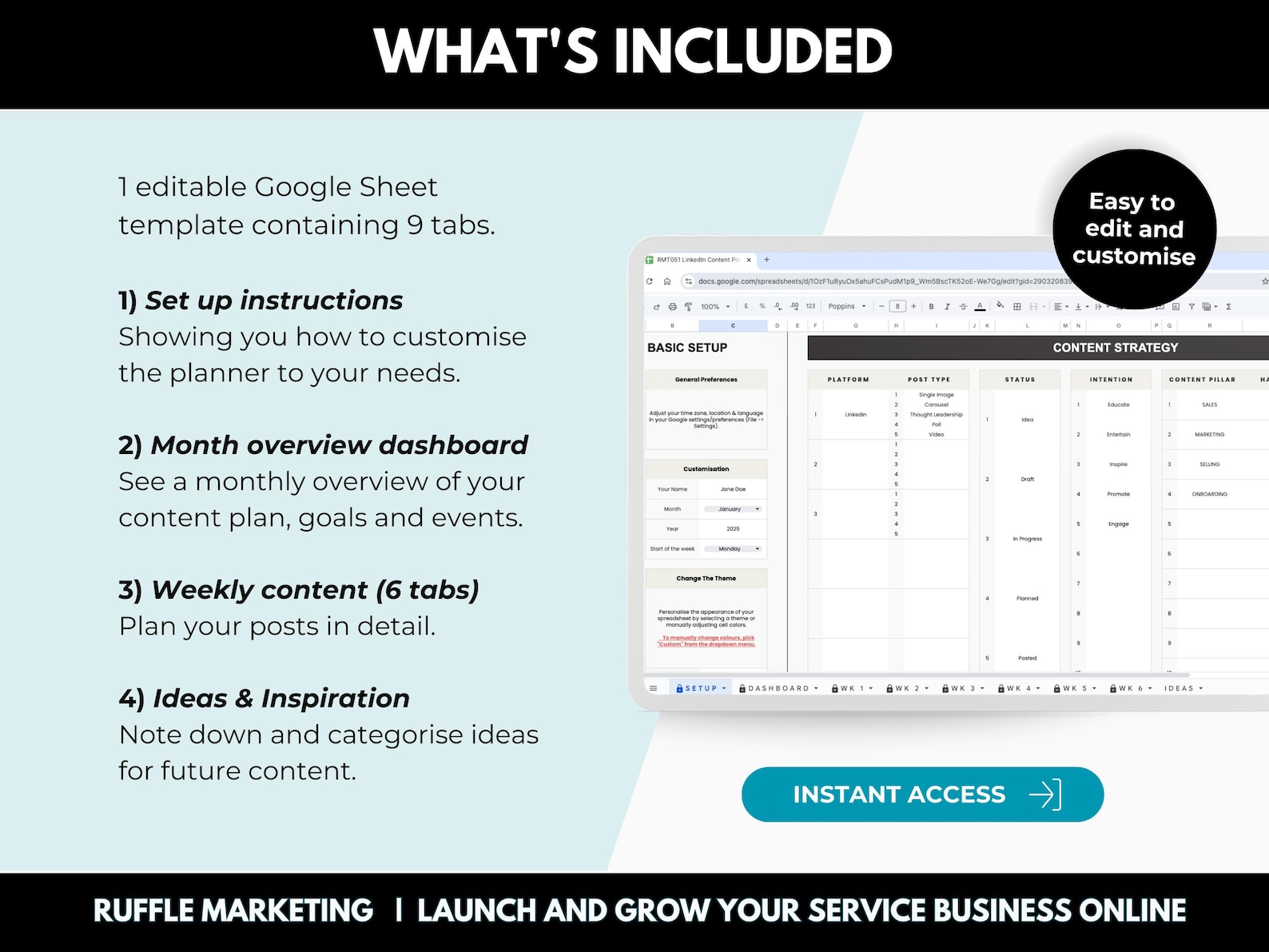 Linkedin Content Planner Spreadsheet Template, Linkedin Plan and ...