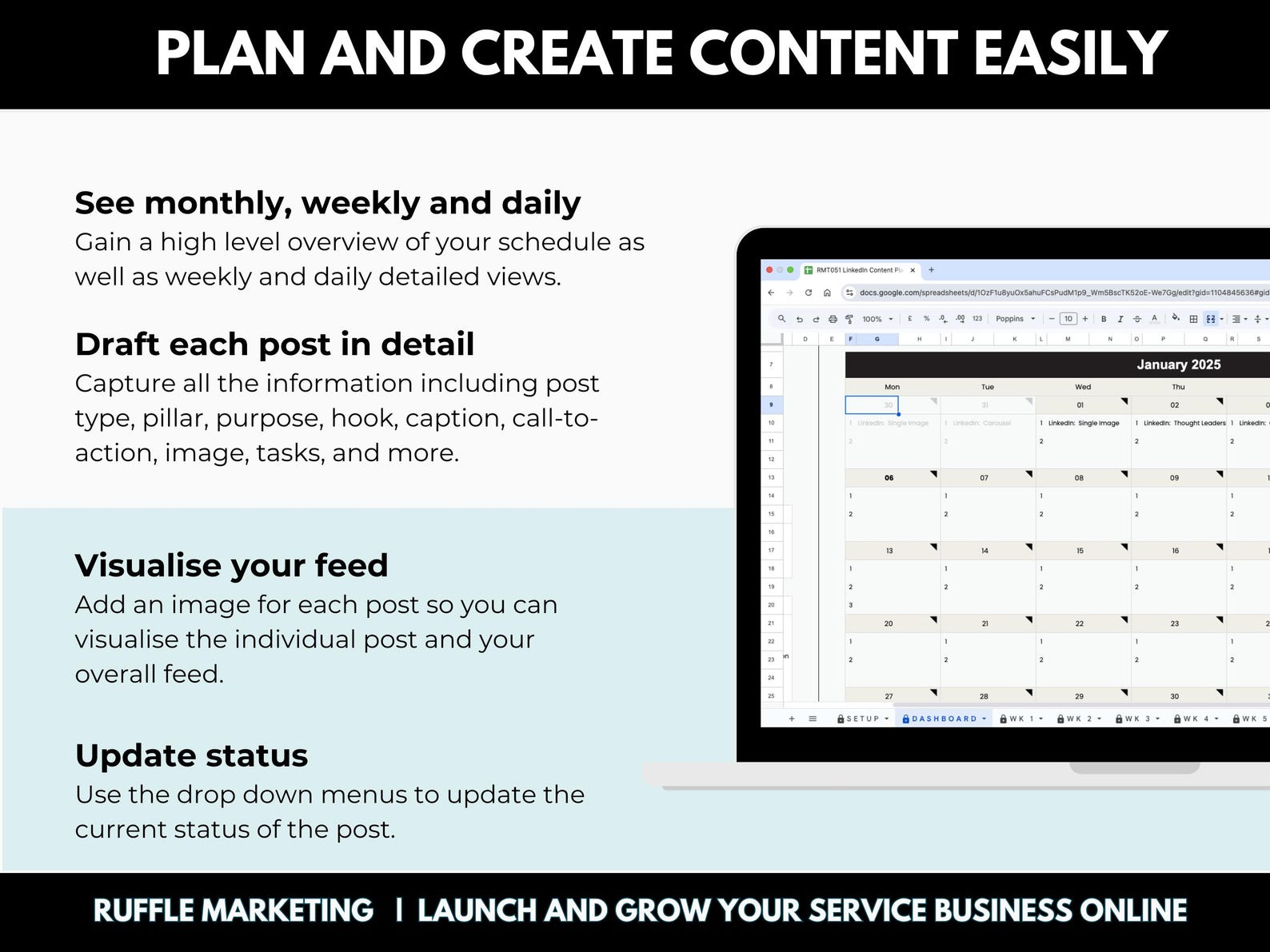 Linkedin Content Planner Spreadsheet Template, Linkedin Plan and ...