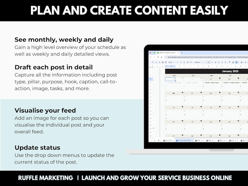 Linkedin Content Planner Spreadsheet Template, Linkedin Plan and ...