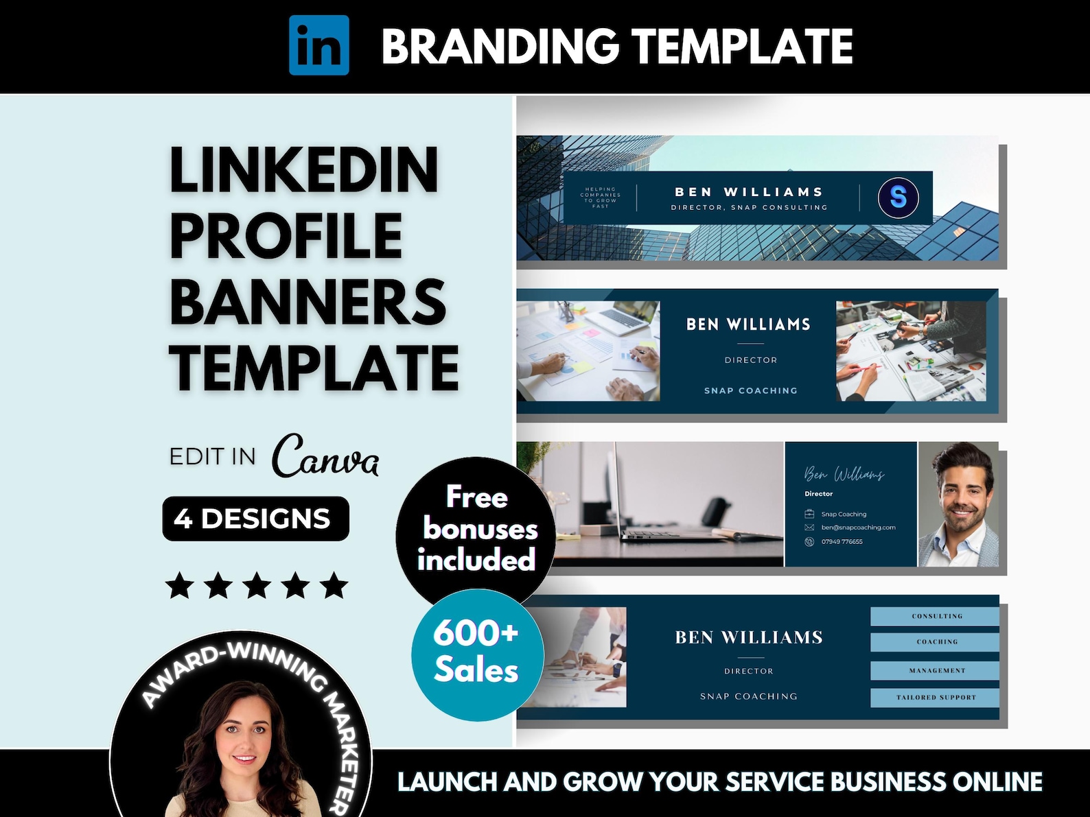 Linkedin Profile Banner Editable Canva Template Coaching, 4 LI Personal ...